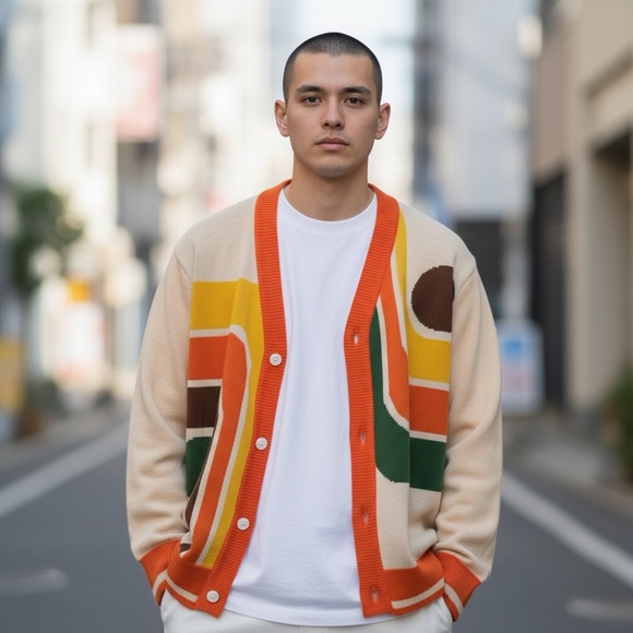 OXKnit | Sweaters | New Oxknit Mens Retro Cream Multicolor Geometric ...
